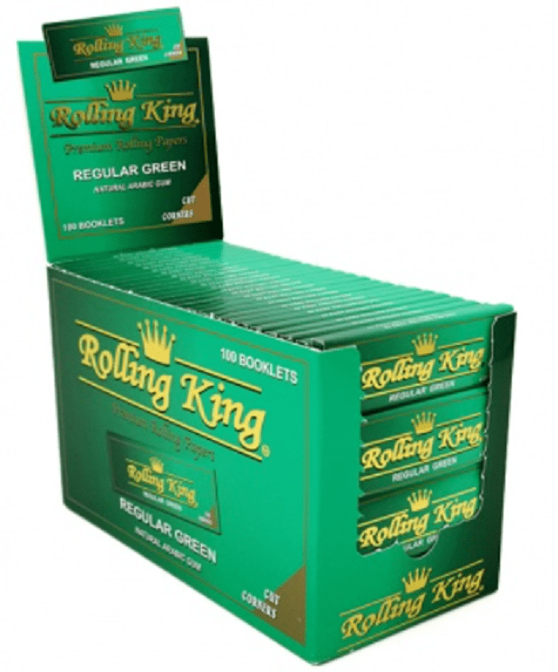 ROLLING KING GREEN REGULAR CUT CORNERS ROLLING PAPERS FULL BOX 100 BOOKLETS