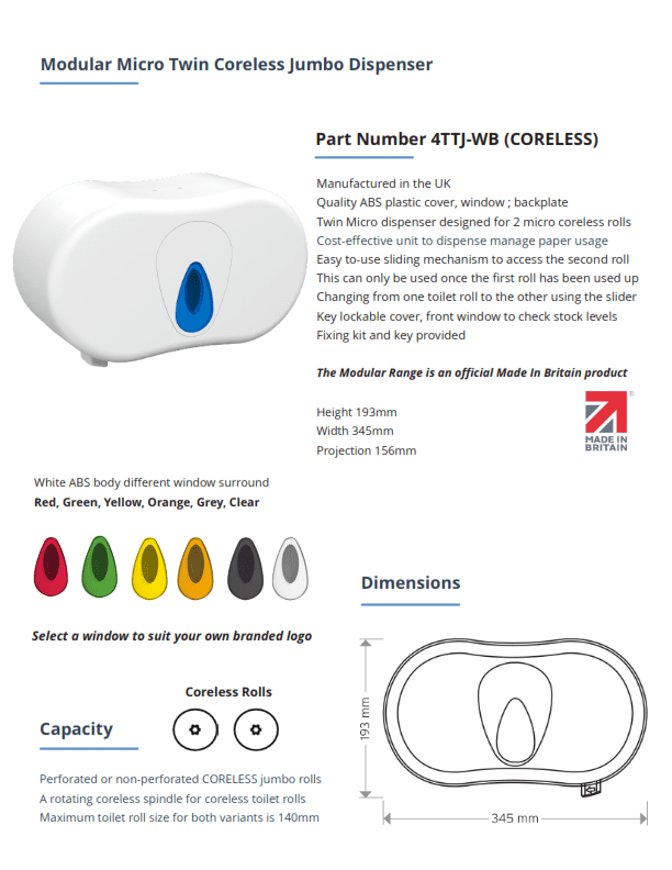 MODULAR TWIN MICRO JUMBO CORELESS DISPENSER