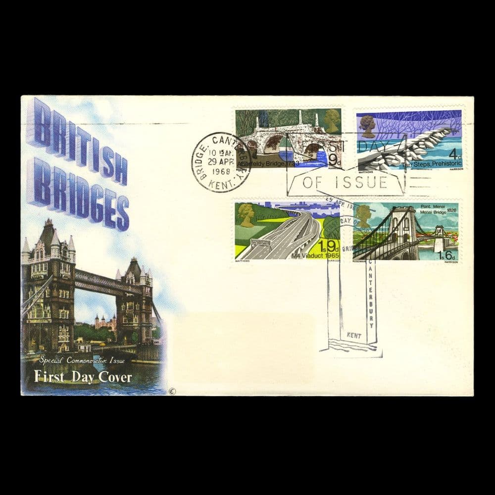 TUT4438 - GB Covers QEII - British Bridges BRIDGE Slogan CDS FDC