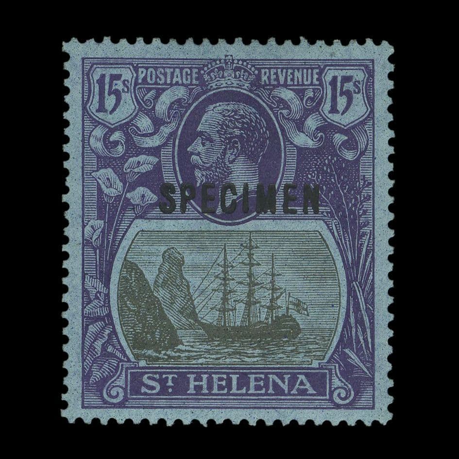 TUT5112 - St Helena - KGV Badge of Colony 15s VFM SPECIMEN