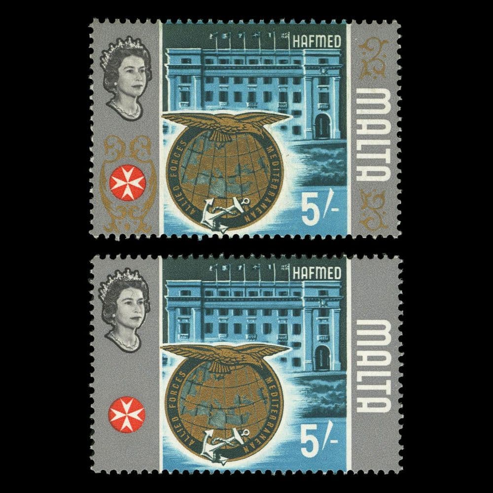 TUT5230 - Malta - 5/- HAFMED MISSING GOLD FRAMEWORK UM
