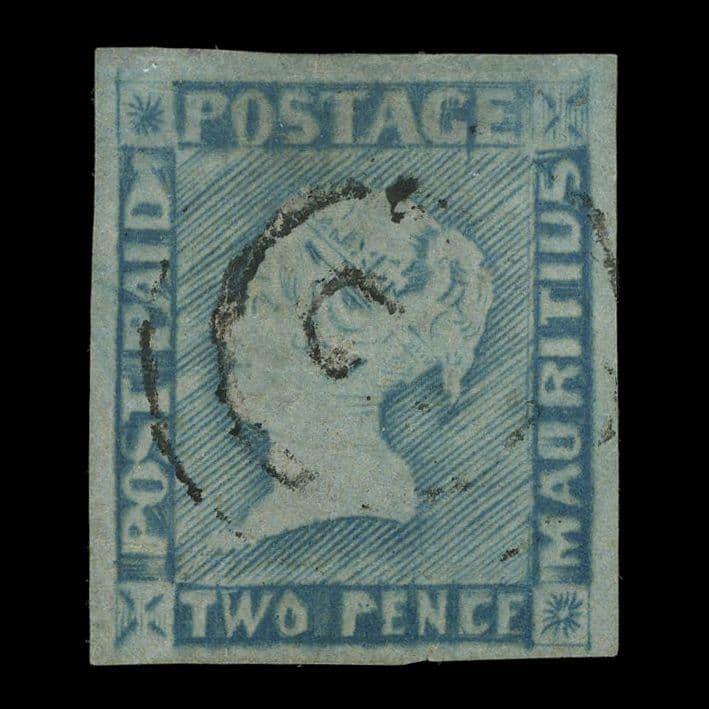 TUT5233 - Mauritius - POSTPAID 2d Blue on Thin Bluish Paper