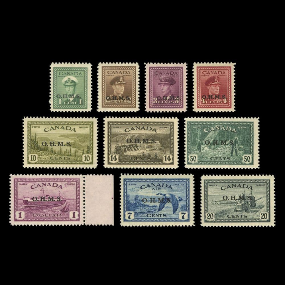 TUT5751 - Canada - KGVI OFFICIALS O H M S Set 10v Super UM