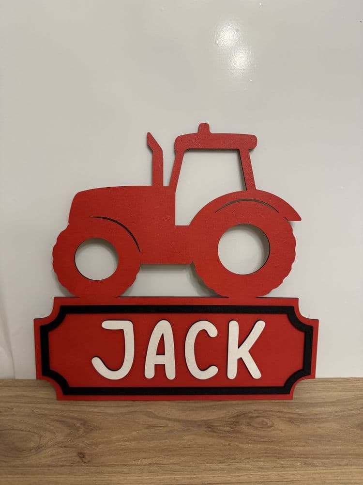 Wooden Door Name Sign - Tractor