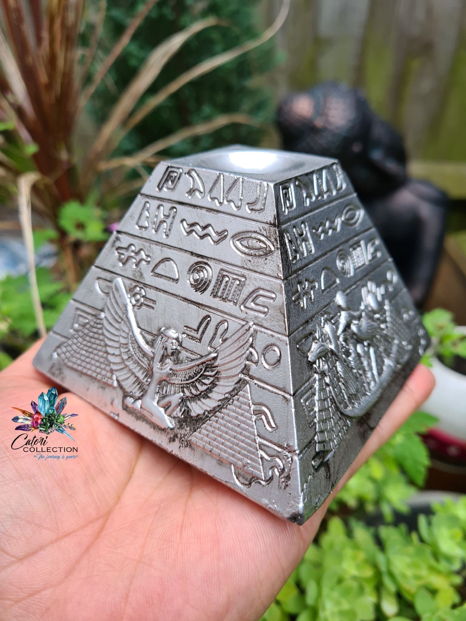 Egyptian Pyramid Sphere Display Stand silver