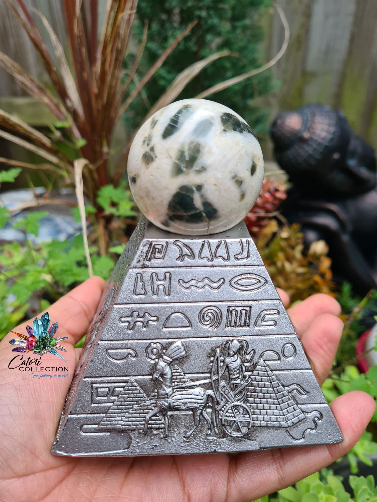 Egyptian Pyramid Sphere Display Stand silver