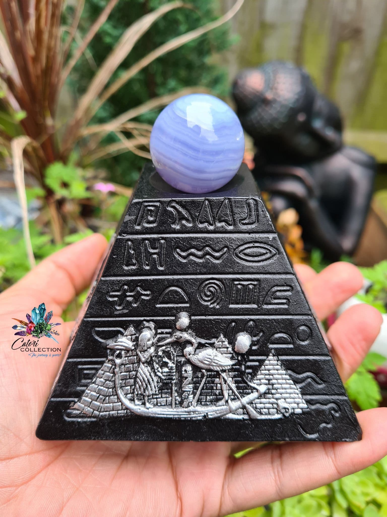 Egyptian Pyramid Sphere Display Stand silver/black