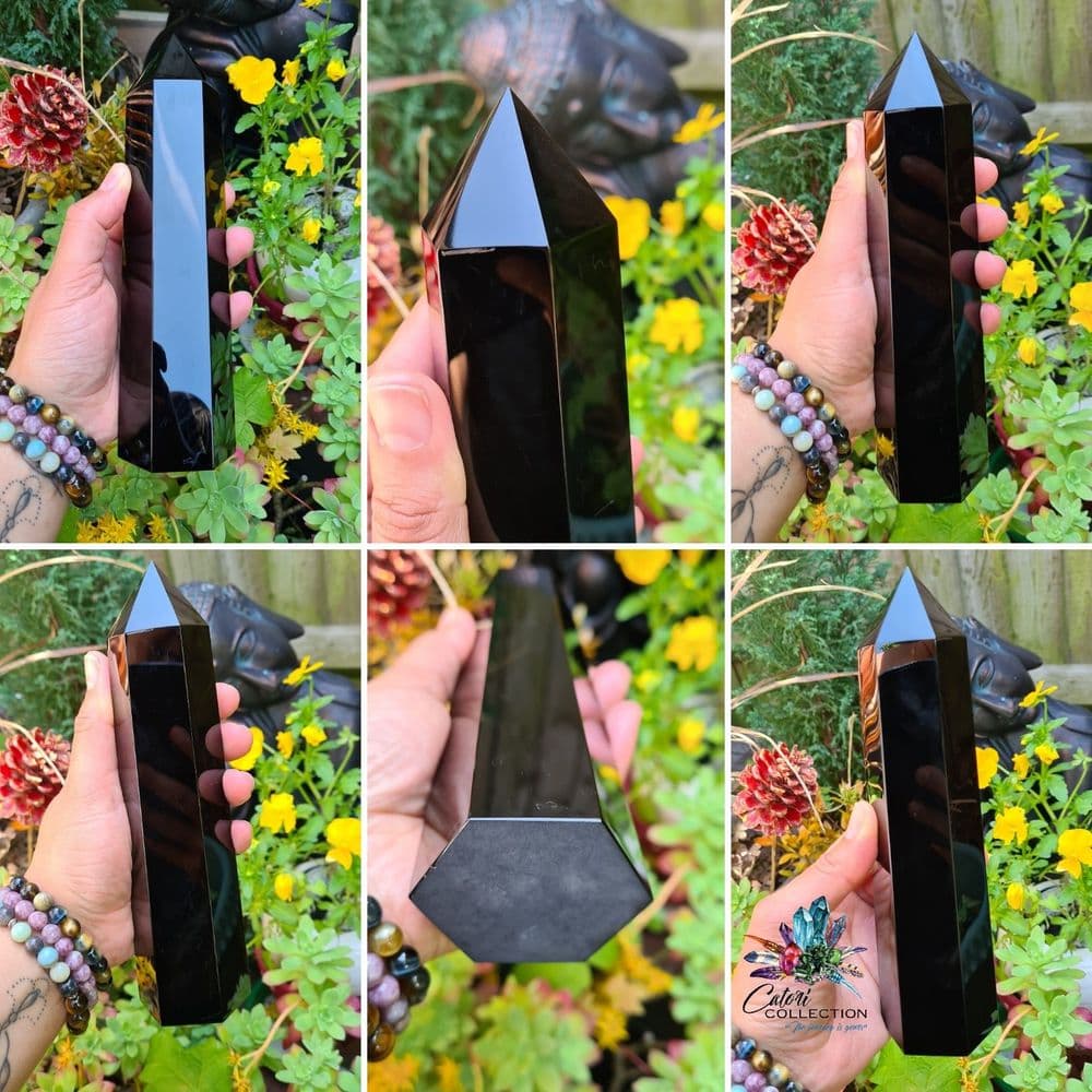 Large Black Obsidian Tower 795g