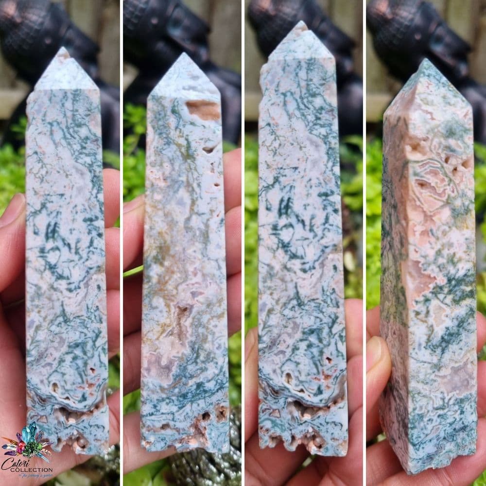 Pink Moss Agate Tower 5 inches tall