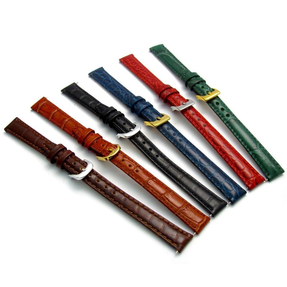 Coloured Padded Croc Grain Leather Watch Strap 10mm 12mm 14mm 6 Colours ...