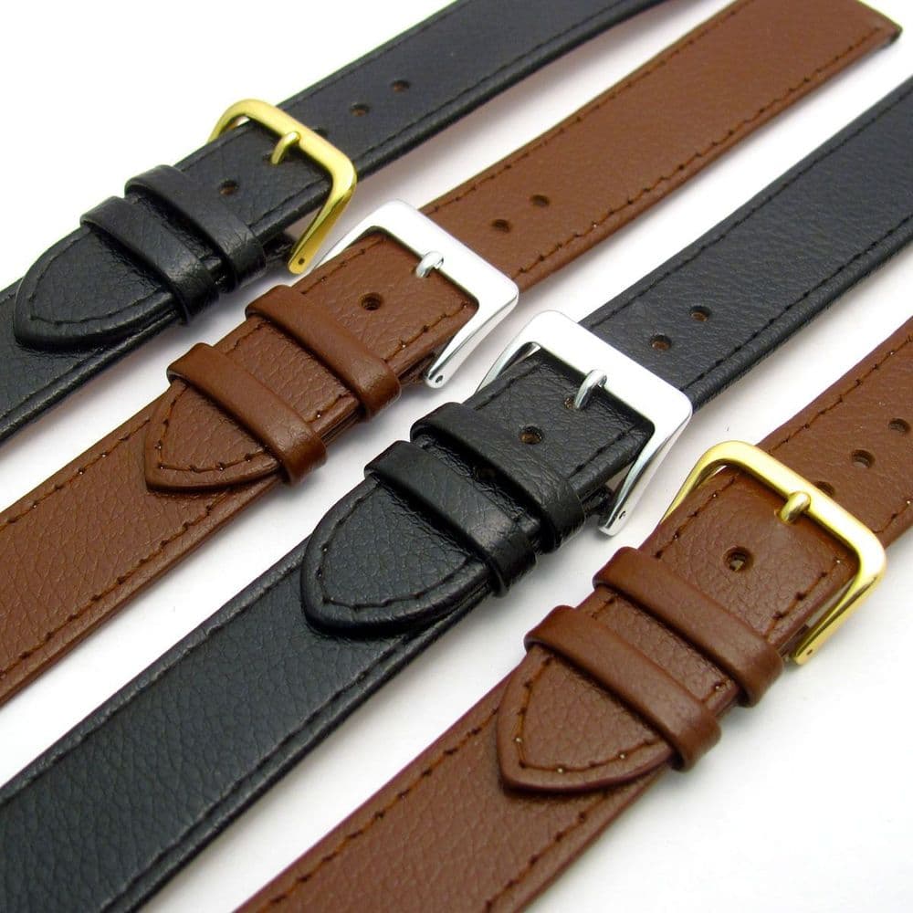 Comfortable Flexible Extra Long XL Leather Watch Strap Buffalo grain ...