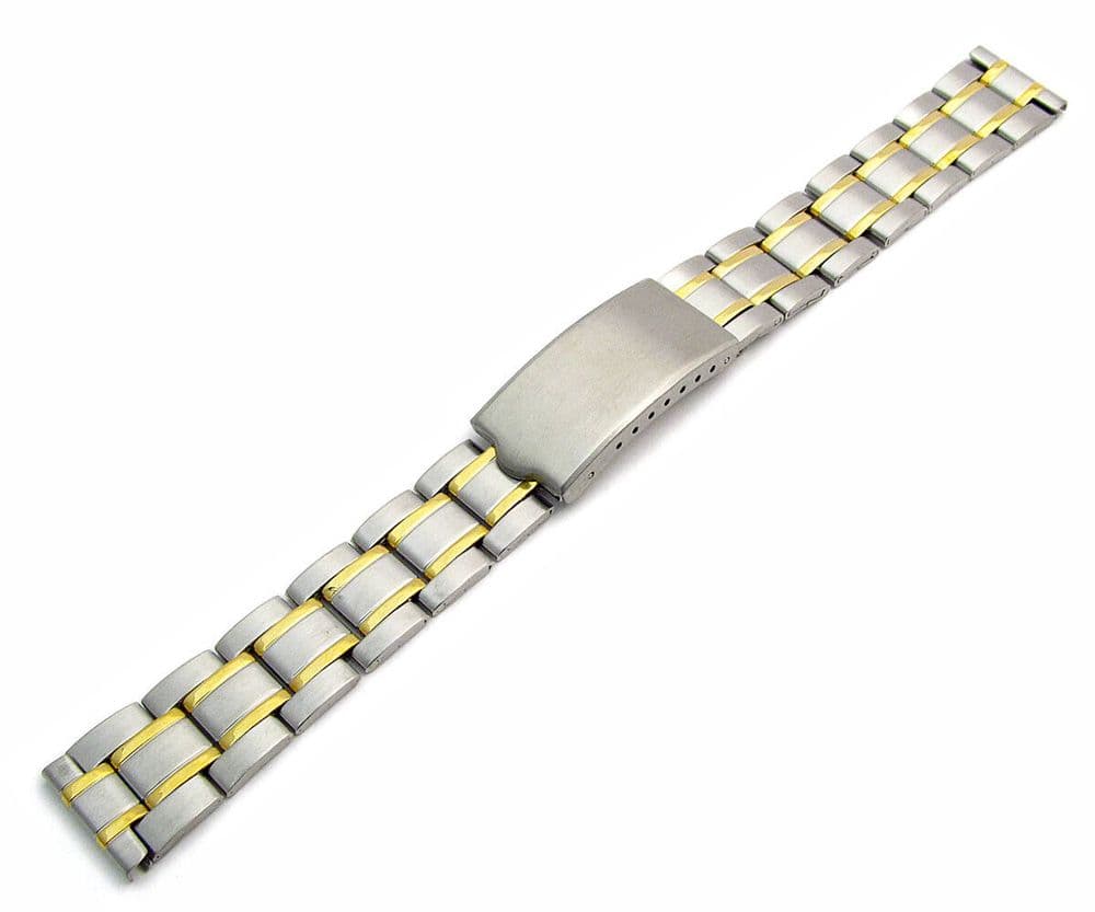 Folding Deployment Watch Bracelet Stainless Steel Mens 2-Tone 18mm W001