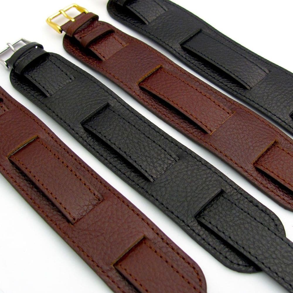 Heavy Leather Military Watch Strap Band Cuff Style 18mm D024