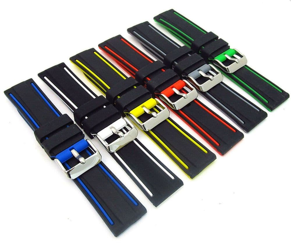 High-Grade 2-Colour Layered Silicone Watch Strap 18mm 20mm 22mm 24mm C101
