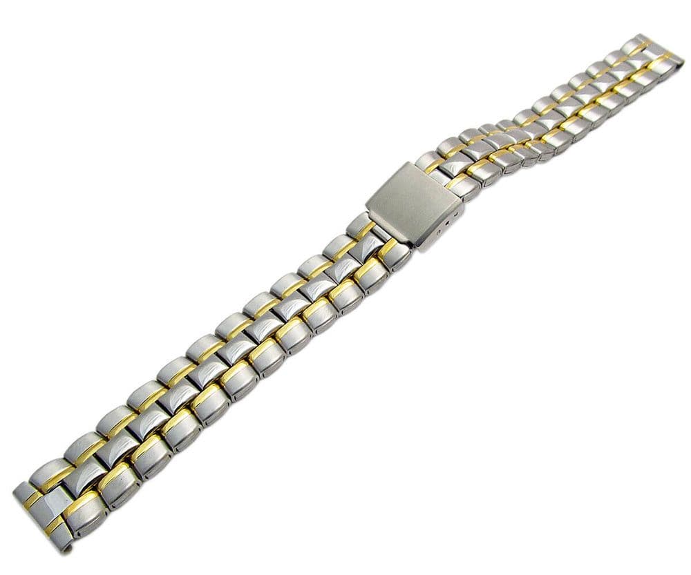 Ladies 2-Tone Stainless Steel Watch Bracelet Folding Clasp 14mm W003
