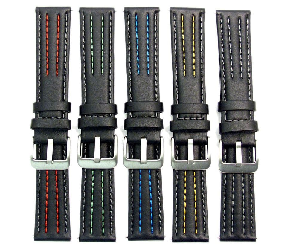 PRISM Calf Leather Watch Strap Coloured Contrast Stitching 18mm 20mm ...