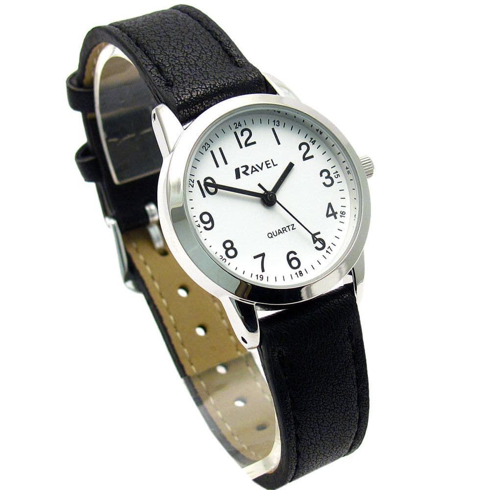 Ravel Ladies Easy Read Quartz Watch Black Strap White Face R0132 21 2