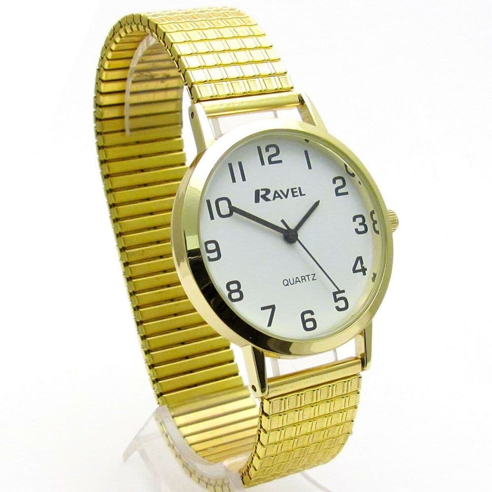 Ravel Men s Super-Clear Quartz Watch with Expanding Bracelet Gold 25 ...