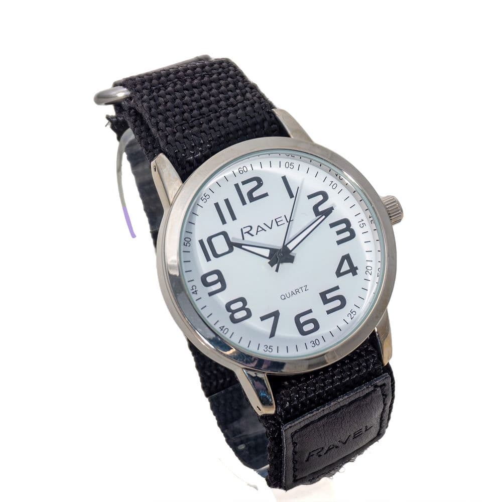 Ravel Mens Clear Easy-Read Watch Large Numbers Hook & Loop Strap 1601 64 12