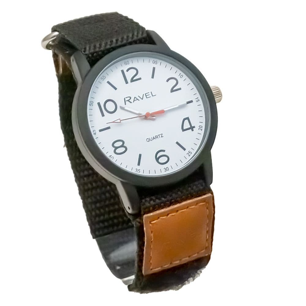 Ravel Mens Clear Easy-Read Watch Large Numbers Hook & Loop Strap 1601 64 13