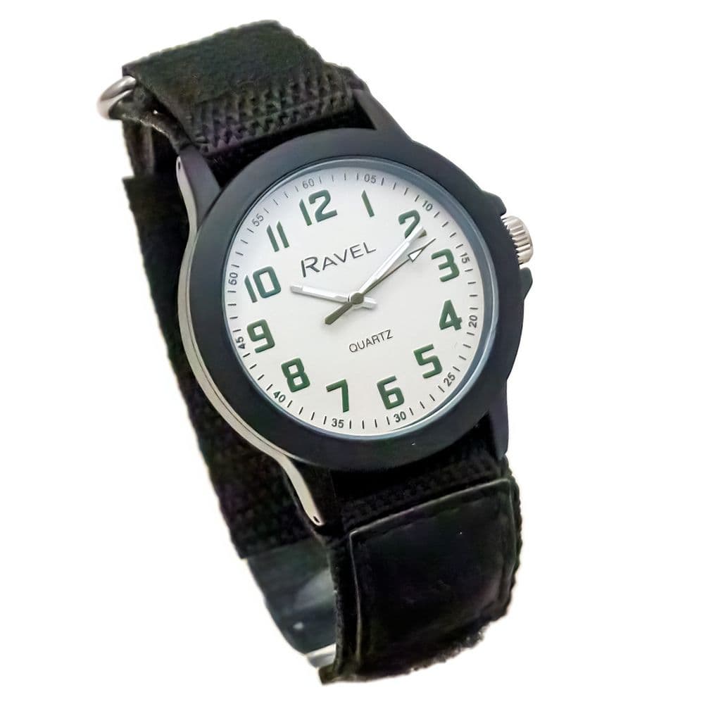 Ravel Mens Clear Easy-Read Watch Large Numbers Hook & Loop Strap 1601 65 31