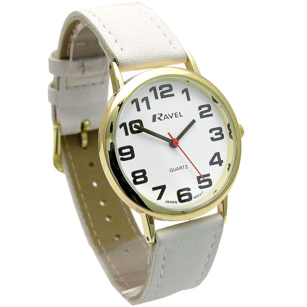 Ravel Super-Clear Easy Read Unisex Quartz Watch White Band R0105 34 1A