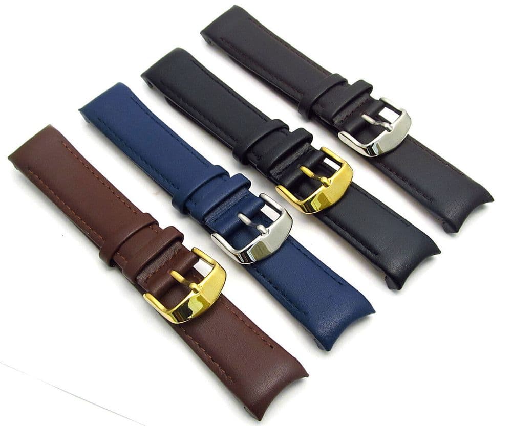 Smooth Grain Leather Watch Strap CURVED ENDS 18mm - 24mm Choose Colour c103