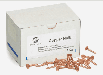 BLM 25mm annular ring shank copper clout nails for lead sheet fixing