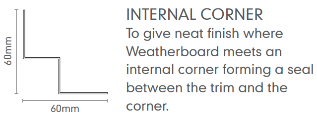 Marley Weatherboard Internal Corner 3m Light Grey 4081756