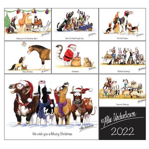 Alex Underdown Horse Hound and Farm Animal Christmas Cards Pack of 8