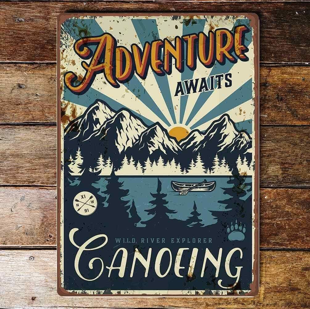 Adventure Awaits Canoeing Metal Wall Sign Plaque