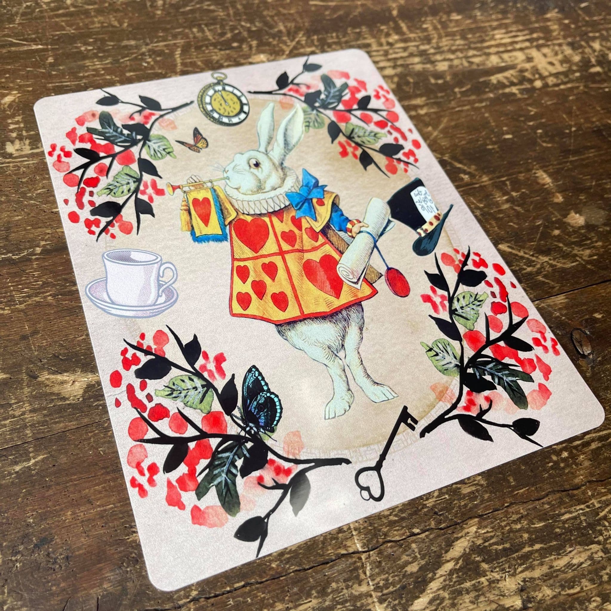 Alice in wonderland White Rabbit with flowers - Metal Advertising Wall Sign