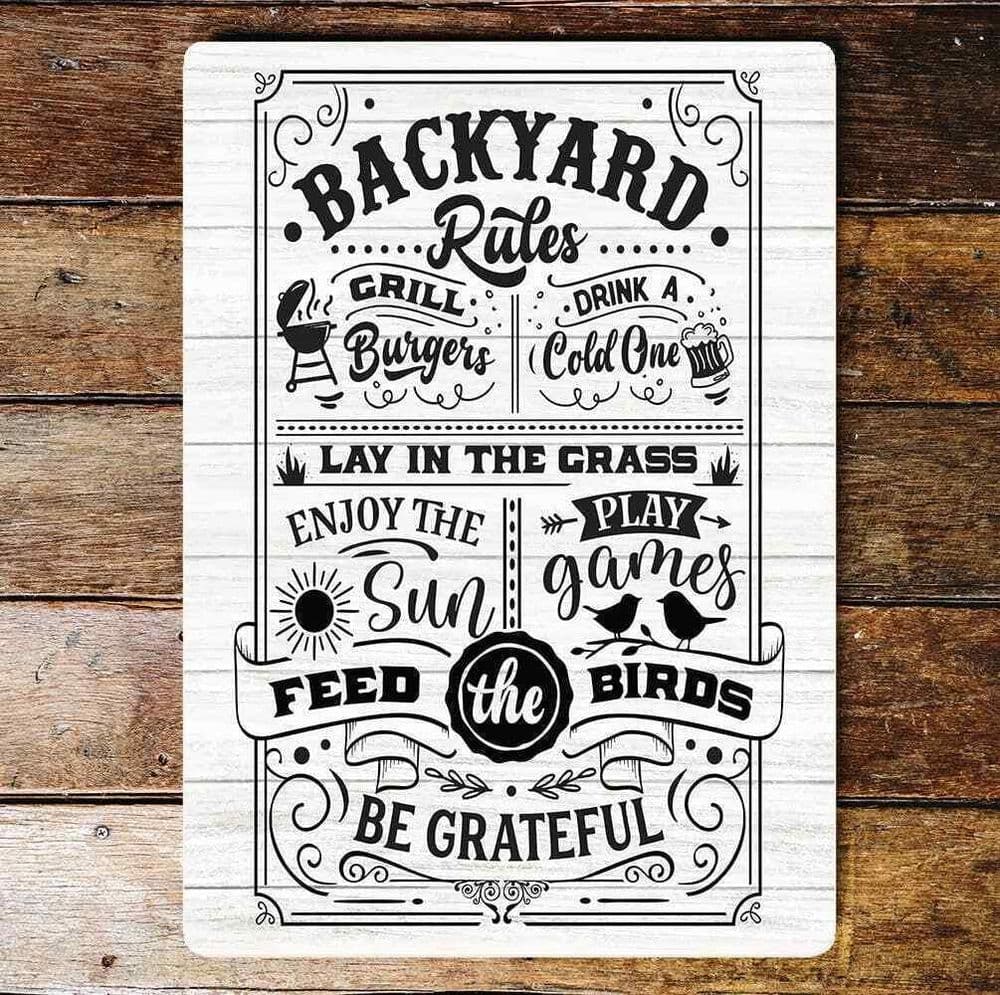 Backyard rules - Metal Vintage Wall Sign