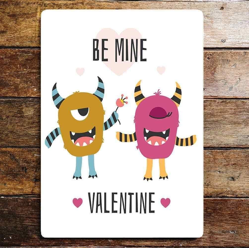 Be Mine Valentine Monsters Metal Sign Plaque