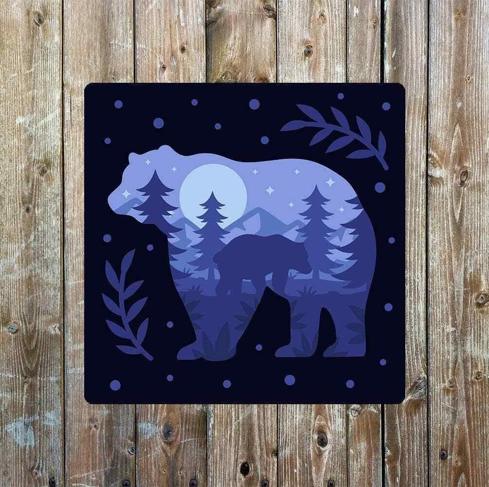 Bear Silhouette forrest Metal Sign Plaque Square
