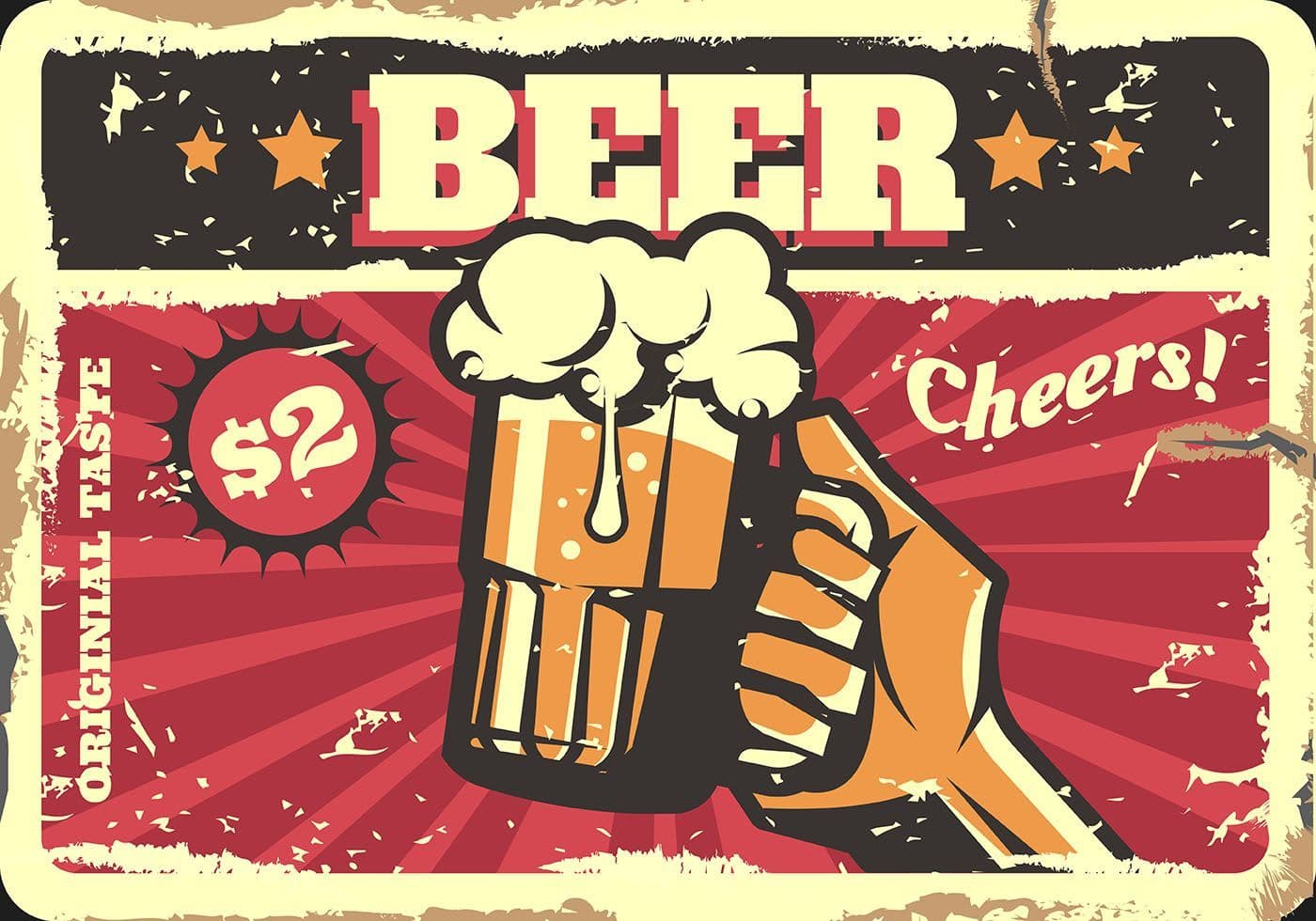 Beer Cheers Pint Drink Retro - Metal Humour Wall Sign