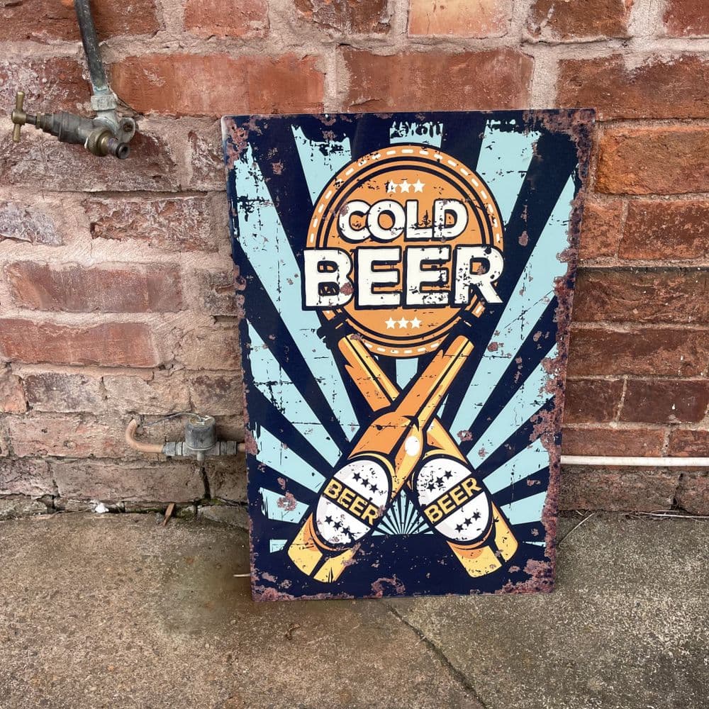 Beer Cold Cheers - Metal Vintage Wall Sign