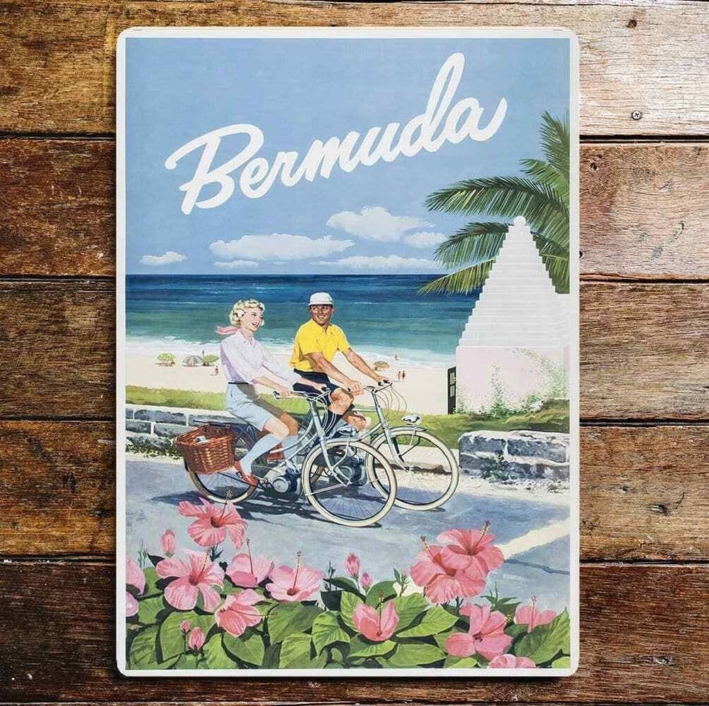 Bermuda sea beach blue skies metal sign