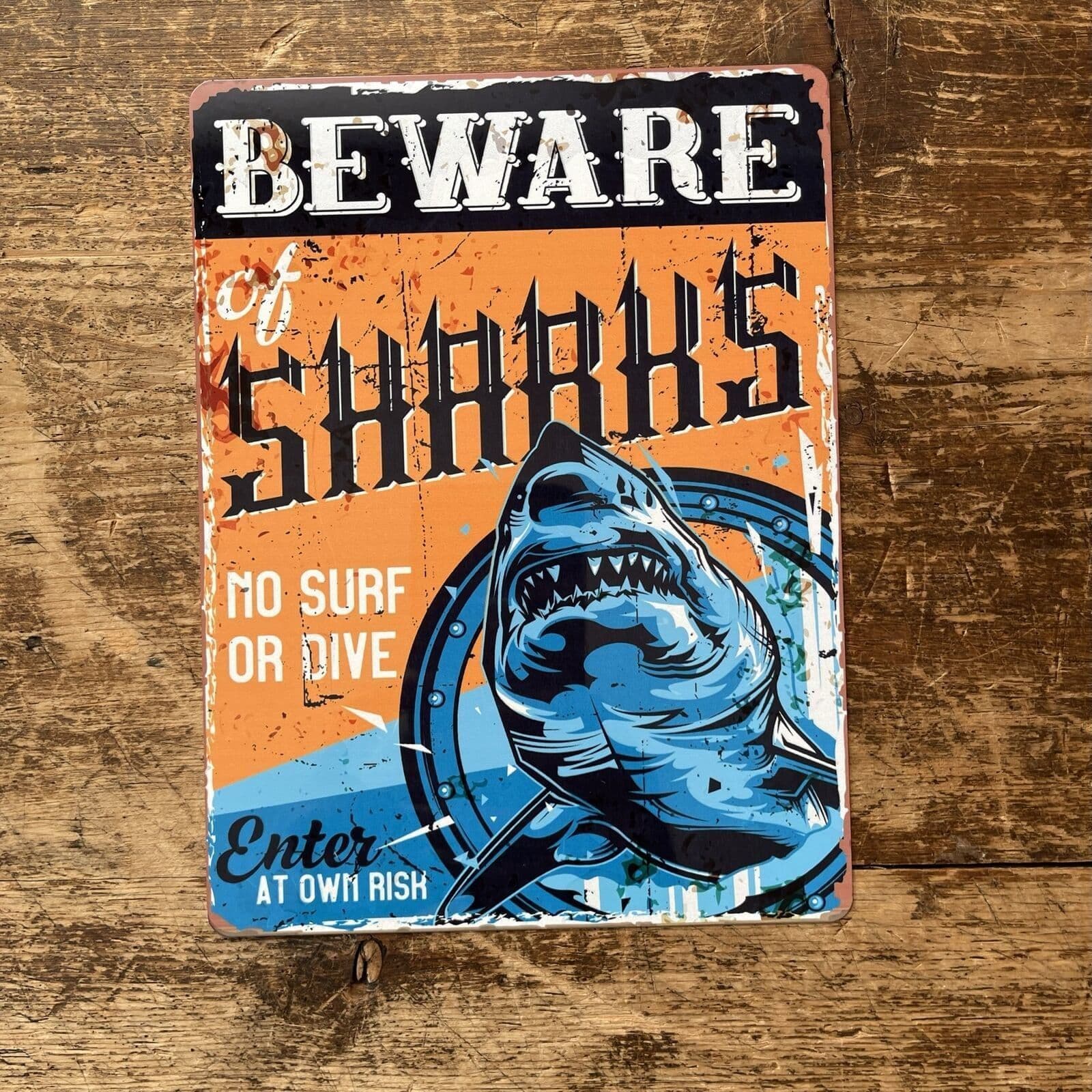 Beware Of Sharks - Metal Sign Plaque