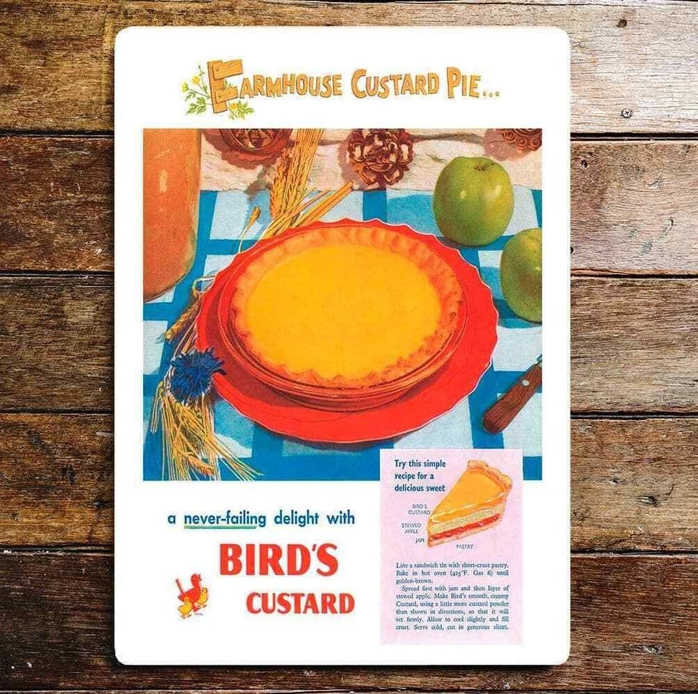 Birds Custard Farmhouse Custard Pie Metal Sign
