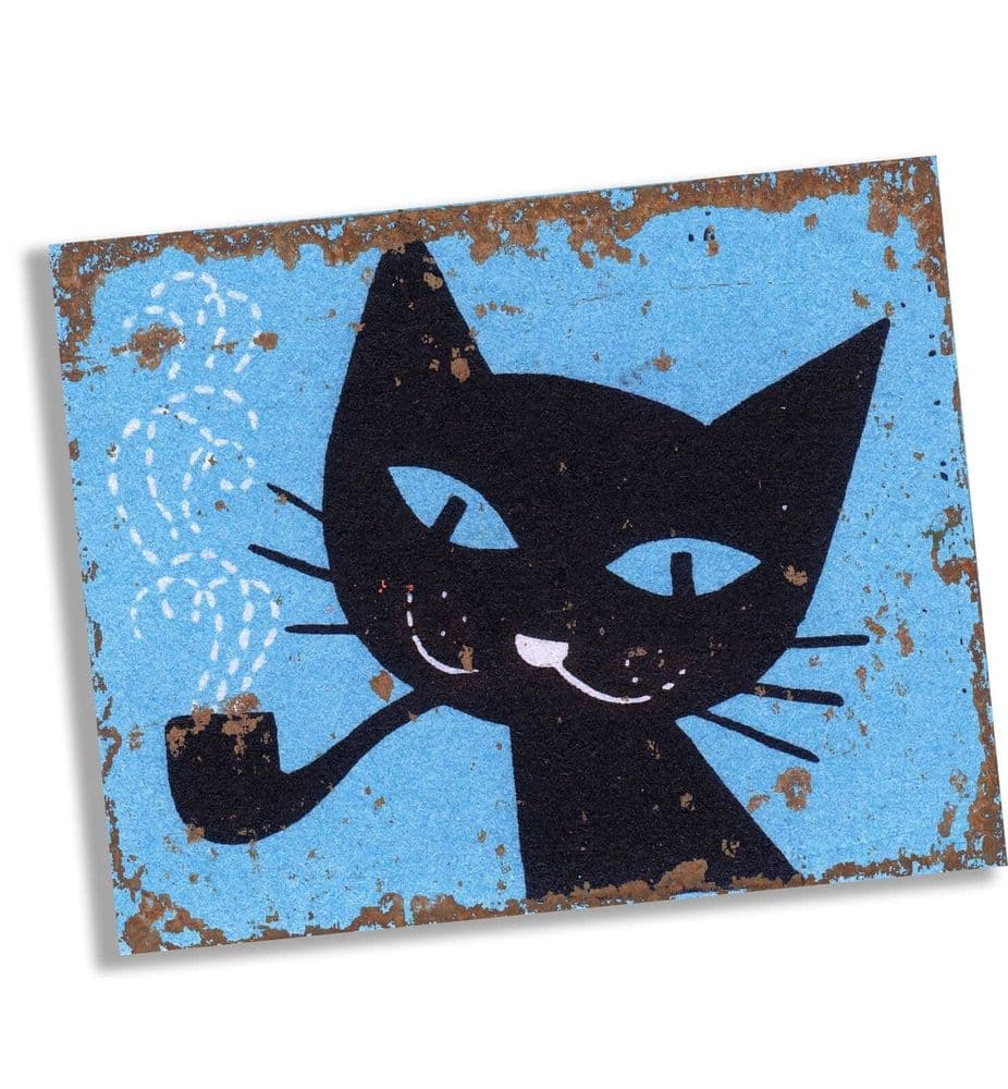 Black Cat Pipe Metal Sign Humorous Plaque
