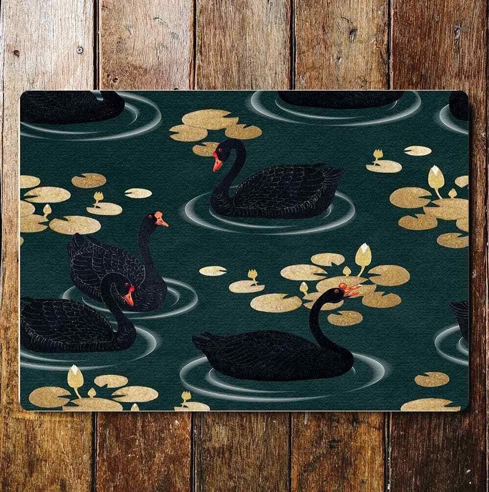 Black Swans Lake Life Gold Lilly Pads Metal Sign Plaque