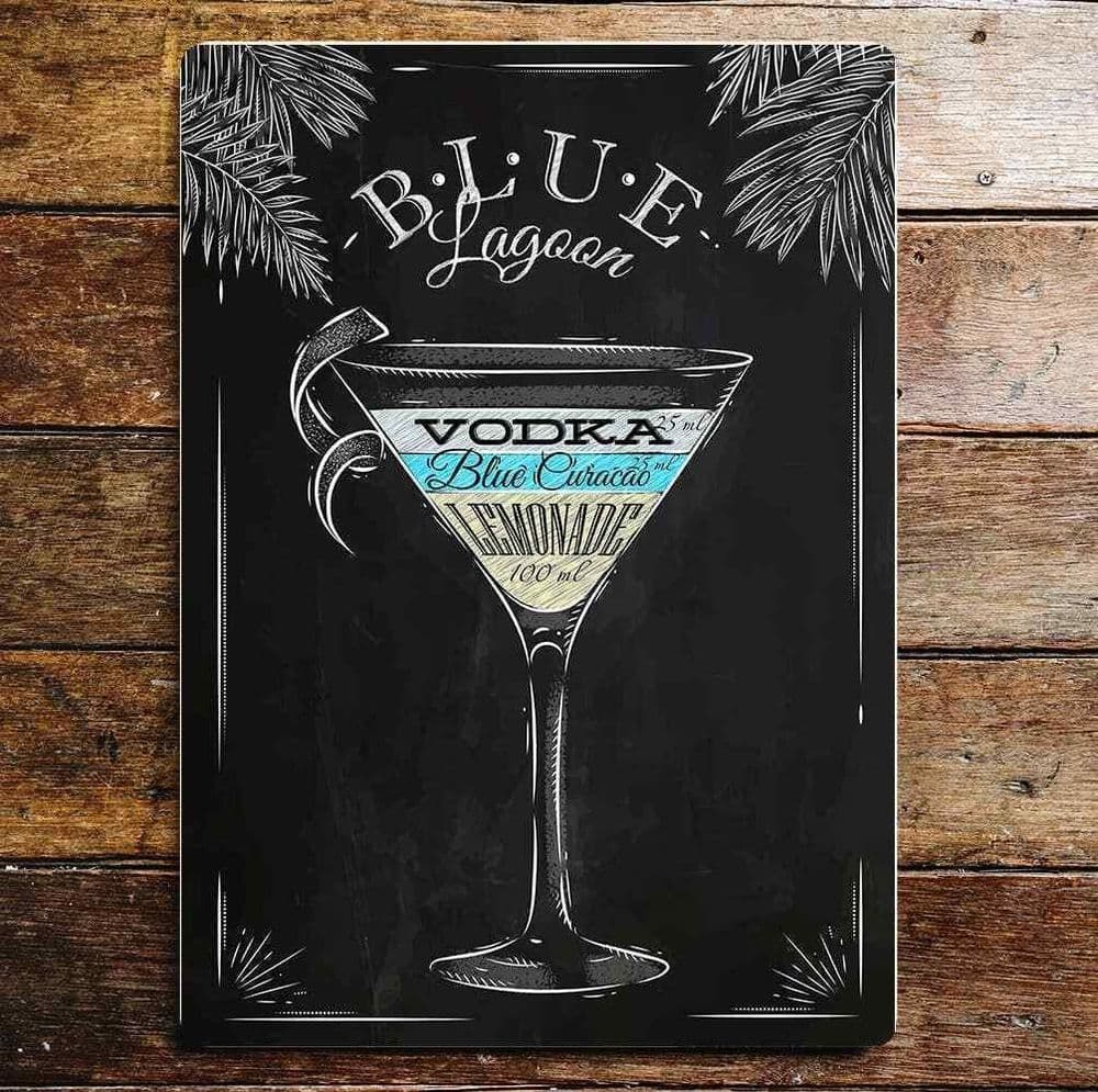 Blue Lagoon Cocktail Drink Metal Vintage Wall Sign