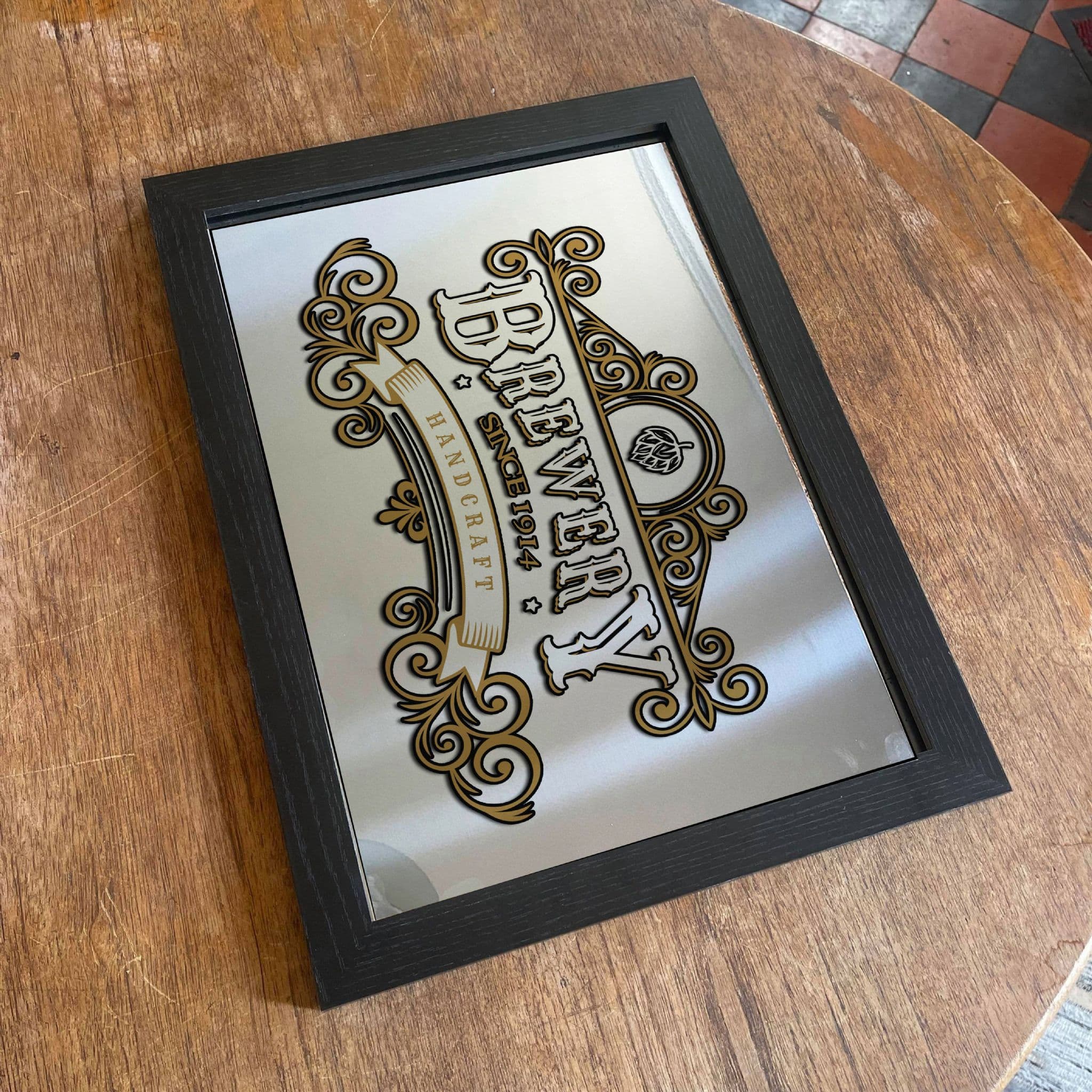 Brewery Beer Bar Pub Mirror - Mirroed Metal Wall Sign
