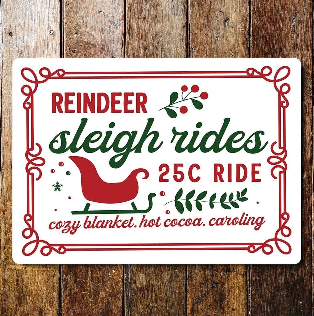 Christmas reindeer sleigh rides Metal Wall Sign Plaque