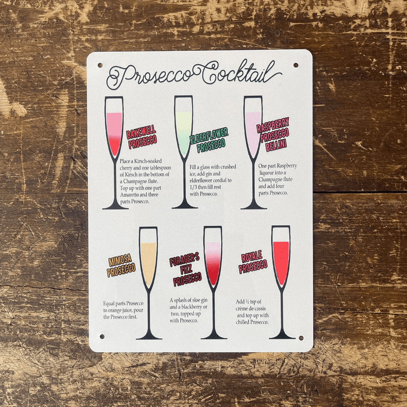 Classic Cocktail Prosecco Recipe - Metal Cocktail drinks Wall Sign