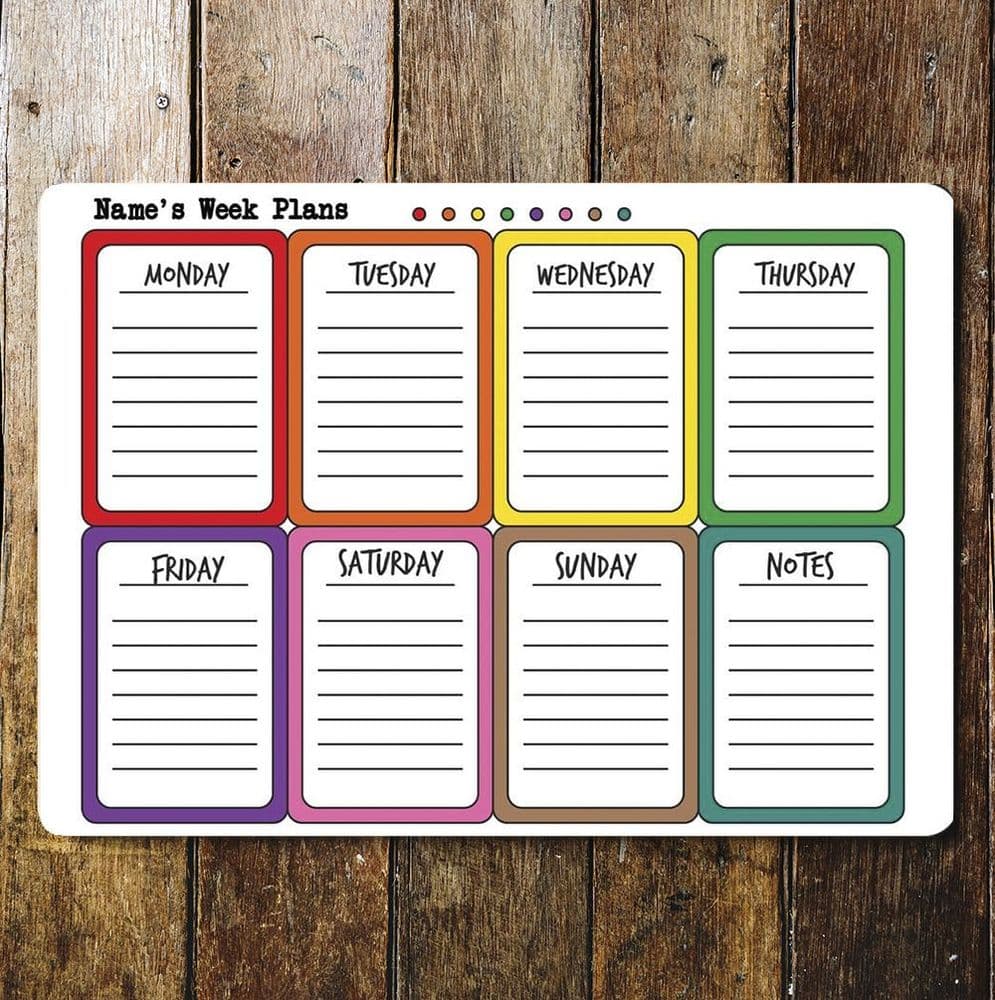 Colourful Weekly Planner Board Personalised Dry Wipe Whiteboard To Do ...