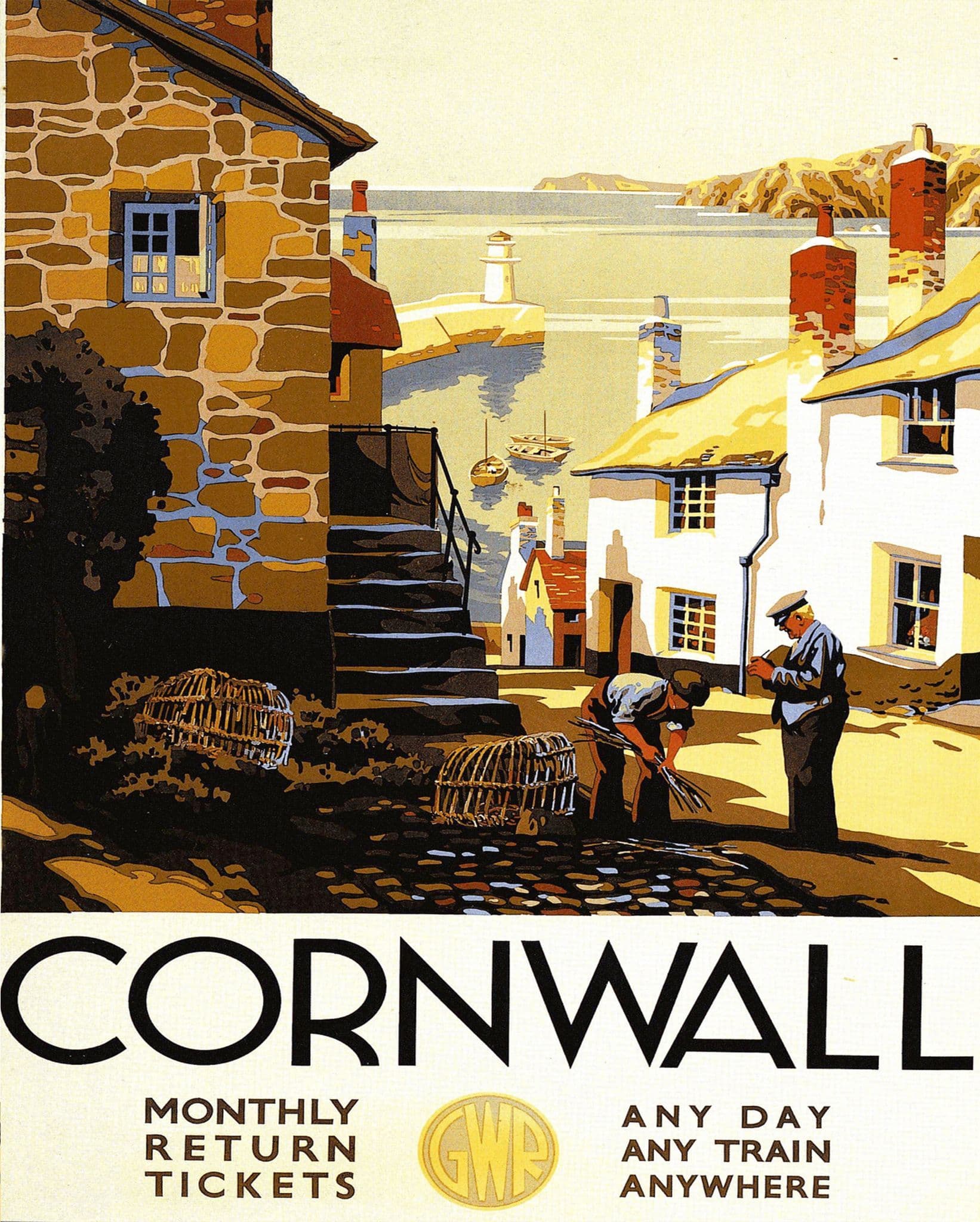 Cornwall Monthly Return Tickets GWR - Metal Travel Wall Sign