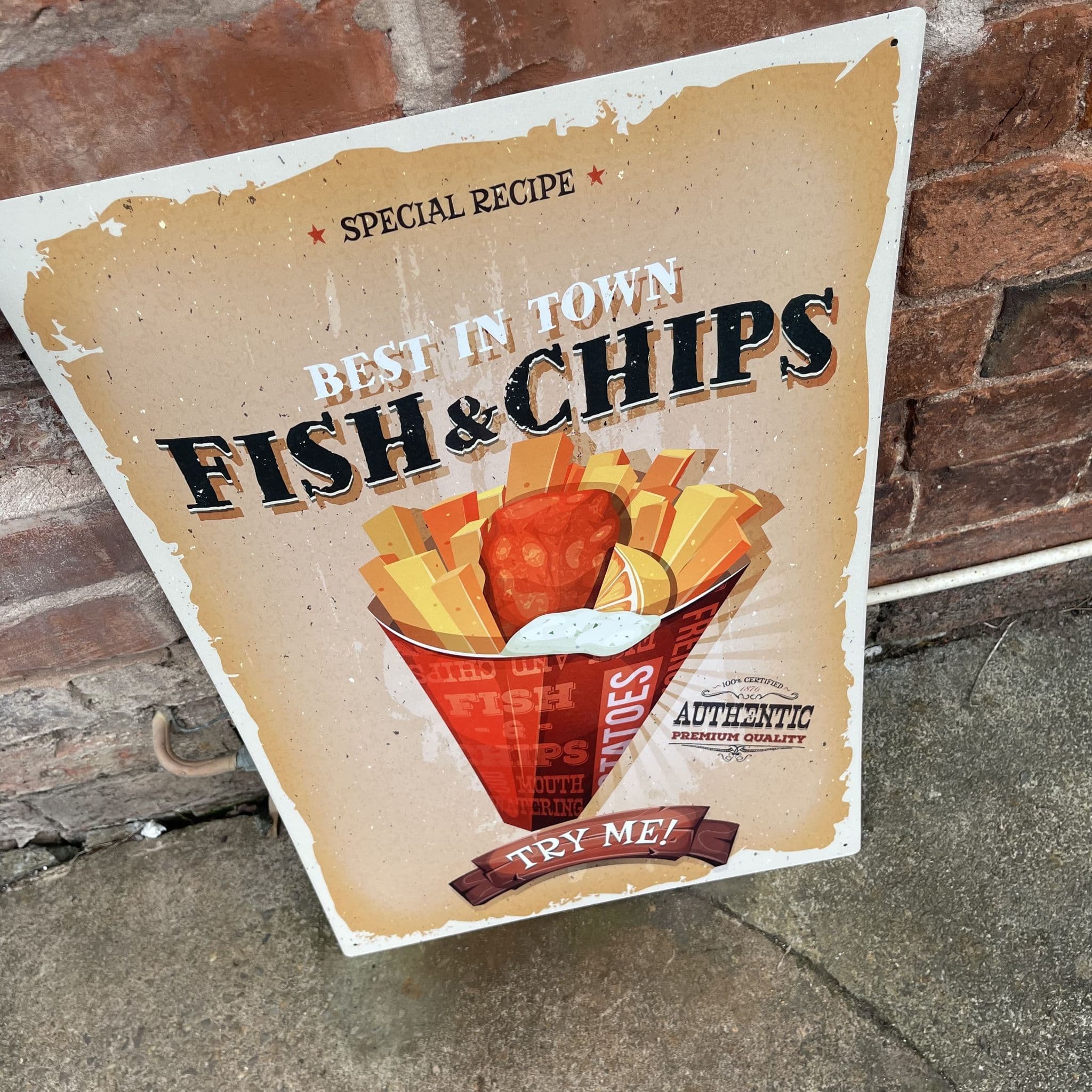 Fish and Chip Take Away Food - Metal Retro Wall Sign
