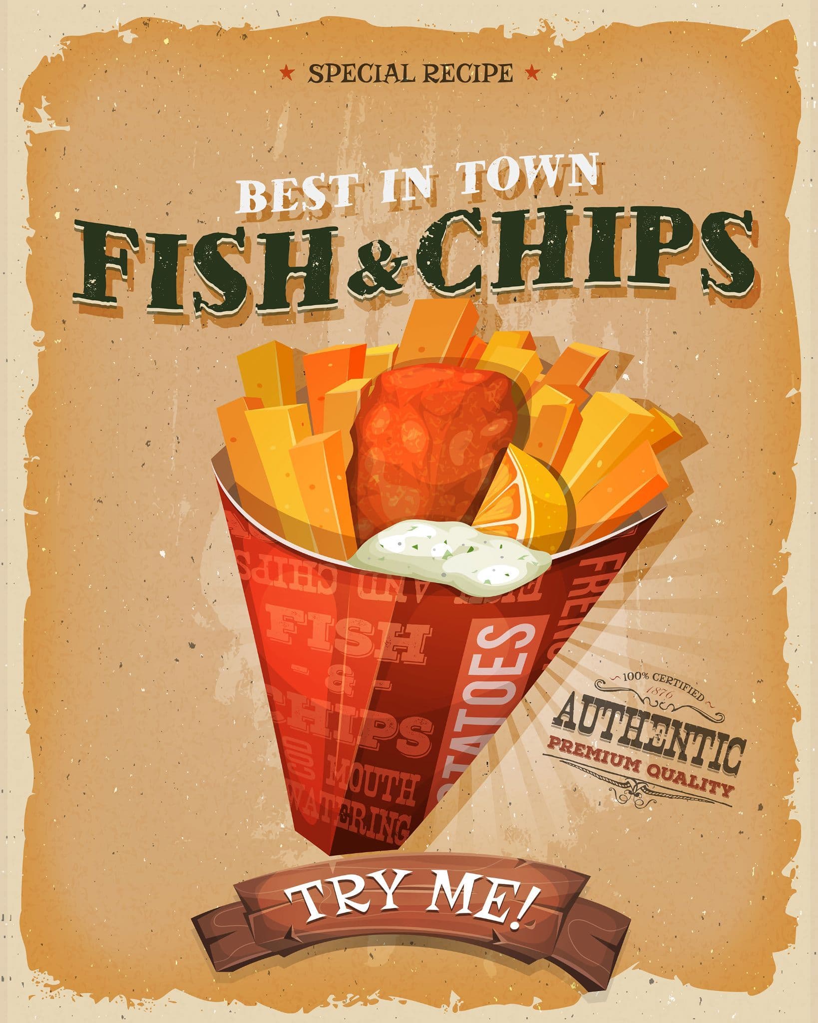 Fish and Chip Take Away Food - Metal Retro Wall Sign